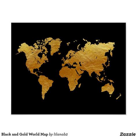 Black And Gold World Map Poster Zazzle World Map Art Gold World