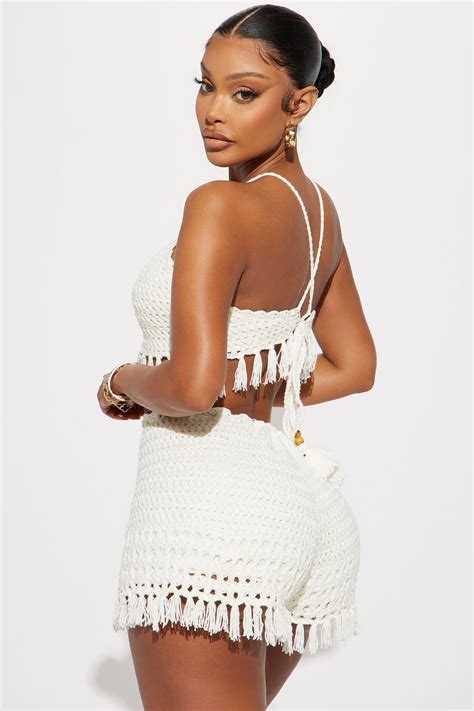 Beach Moment Crochet Short Set Ivory Fashion Nova