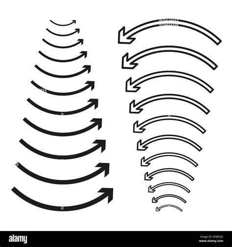 Curved Arrow Set Vector Direction Shape Simple Black Outline Rotational Guide Icons Stock