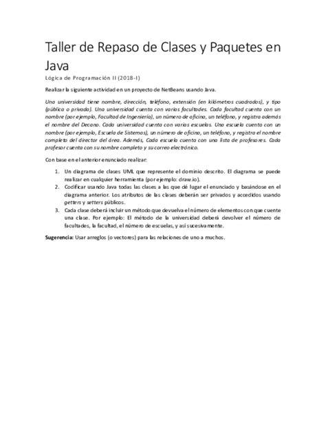 Pdf Taller De Repaso De Clases Y Paquetes En Java
