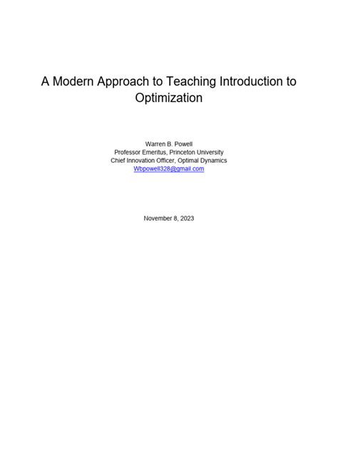 Powell Modern Approach To Teaching Optimization Submitted November 9