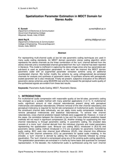 Spatialization Parameter Estimation In Mdct Domain For Stereo Audio Pdf