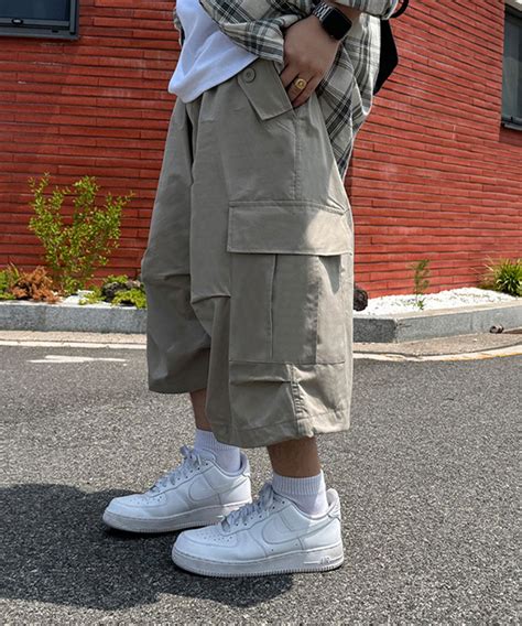 핏보장 남자 카고 7부 버뮤다 스트링 밴딩 와이드 캐트릿 벌룬 반바지 팬츠 4color 에이블리