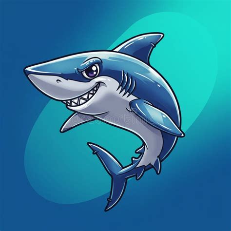 Cartoon Style Shark Illustration With A Vibrant Blue And White Body