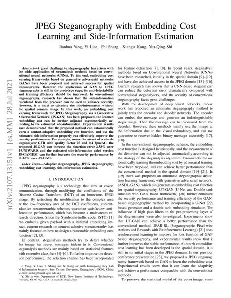 Pdf Jpeg Steganography With Embedding Cost Learning And Side