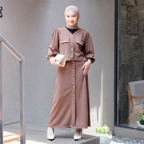 Jual Mybamus Luna Set Rok Setelan Atasan Crop Rok Wanita One Set Crop Rok Kancing Outer