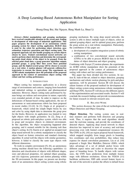 pdf a deep learning based autonomous robot manipulator for sorting