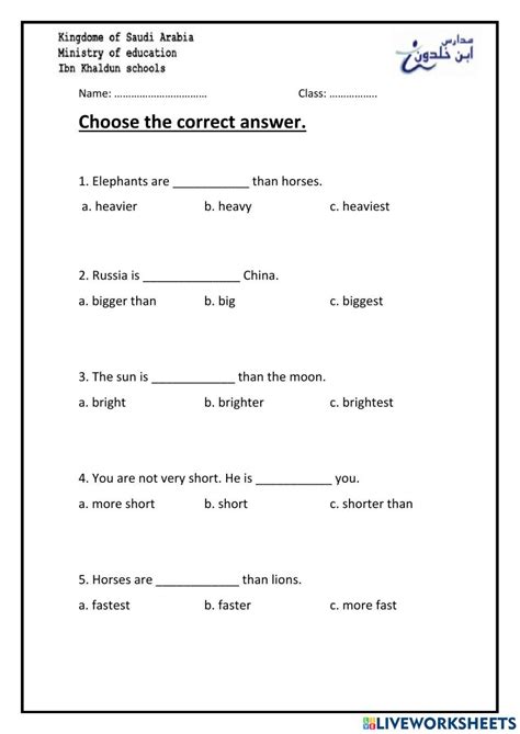 Comparision Online Activity For 4 Live Worksheets
