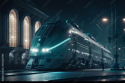 Sci Fi Train In A Futuristic Train Station Cyperpunk Generative Ai