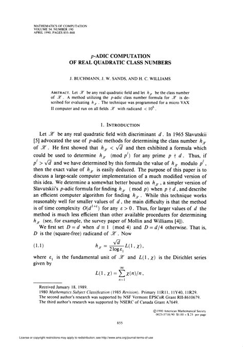 Pdf P Adic Computation Of Real Quadratic Class Numbers