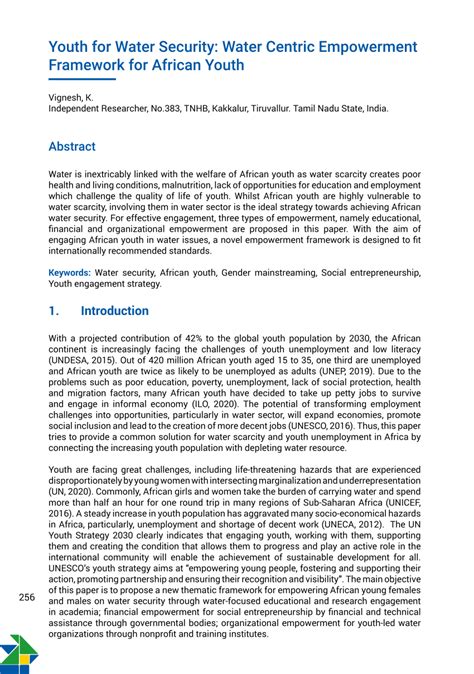 Pdf Youth For Water Security Water Centric Empowerment Framework For African Youth