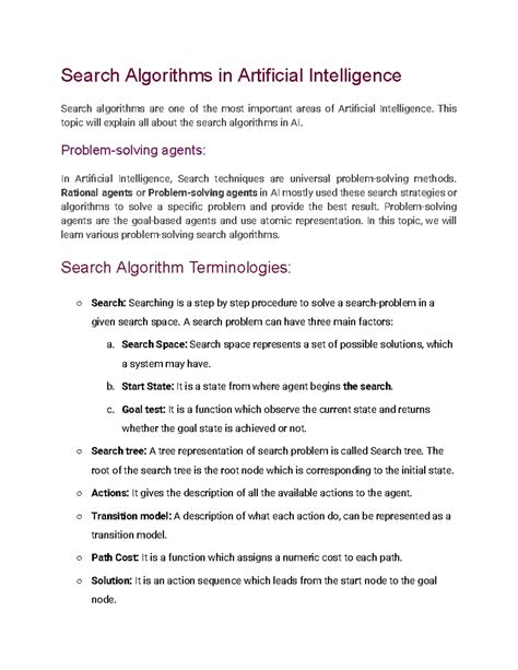 unit ii problem solving agents search algorithms in artificial