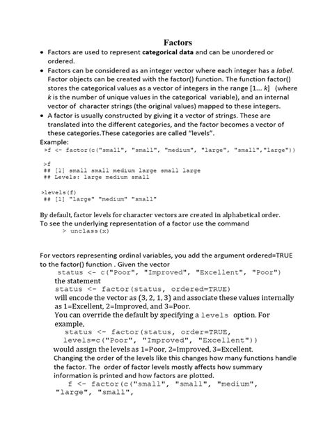 Lab4 Factors And Dataframes Pdf Categorical Variable Function Mathematics