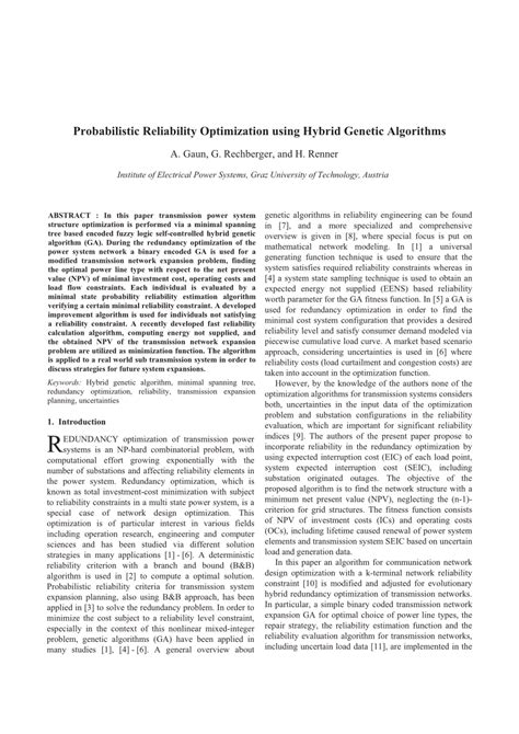PDF Probabilistic Reliability Optimization Using Hybrid Genetic Algorithms