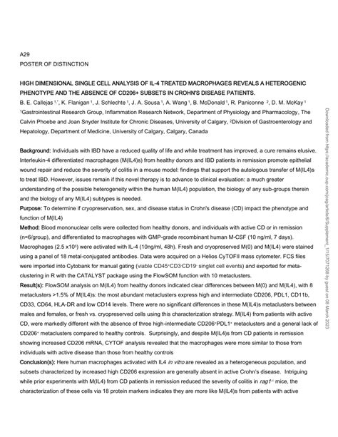 Pdf A29 High Dimensional Single Cell Analysis Of Il 4 Treated Macrophages Reveals A