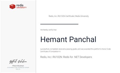 Earned Redis Certificate With Ru102n Hemant Panchal Posted On The