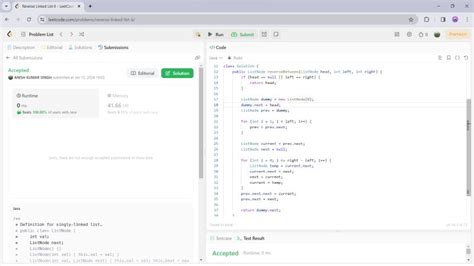 Resolved Reverse Linked List Ii Problem Anish Kumar Singh Posted On The Topic Linkedin