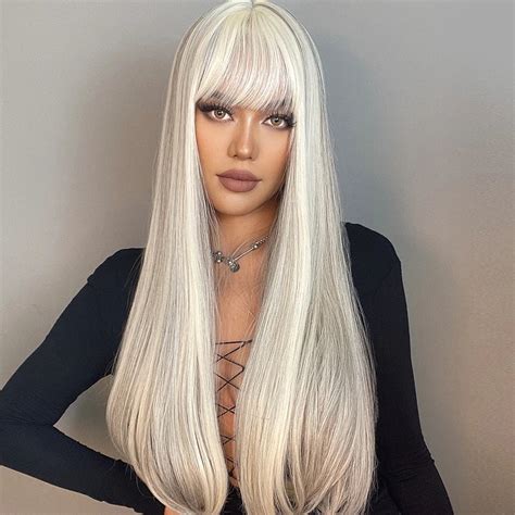 Long White Straight Wig With Bangs For Crossdressers My Crossdresser Shop