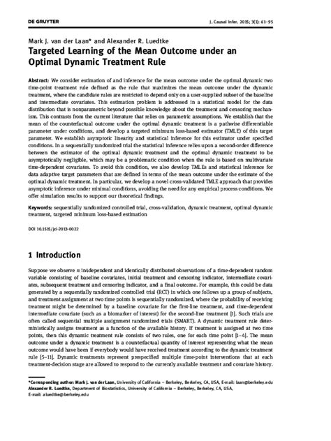 pdf targeted learning of the mean outcome under an optimal dynamic