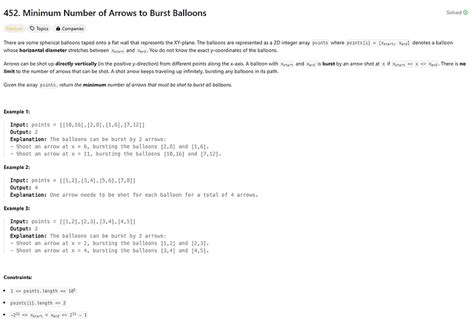 Leetcode 452 Minimum Number Of Arrows To Burst Balloons