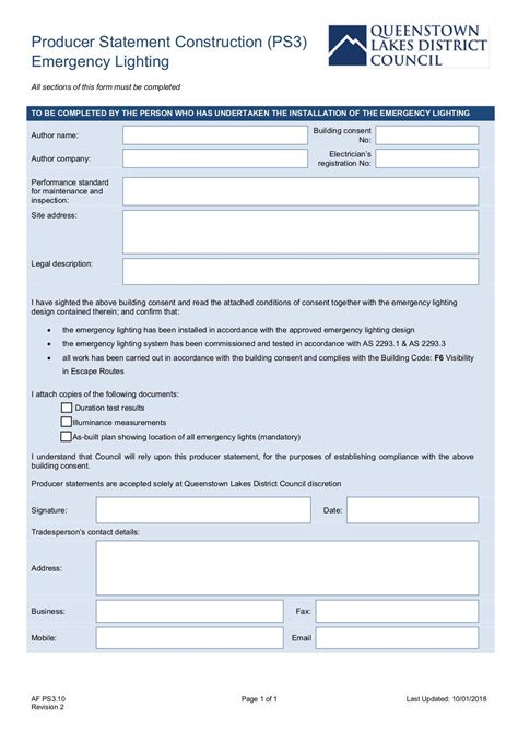 Producer Statement Construction Ps3 Emergency Lighting Fill And