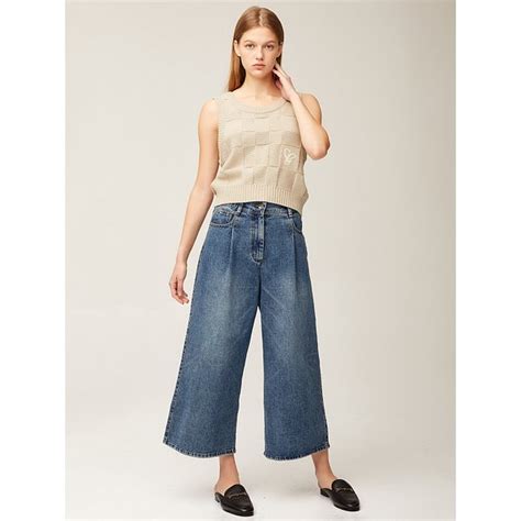 원 턱 밴딩 와이드 데님 팬츠 Sivillage 원 턱 밴딩 와이드 데님 팬츠 Sivillage