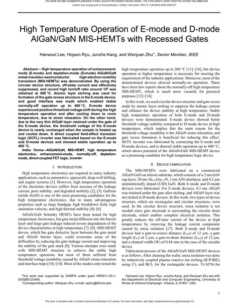 Pdf High Temperature Operation Of E Mode And D Mode Algangan Mis Hemts With Recessed Gates