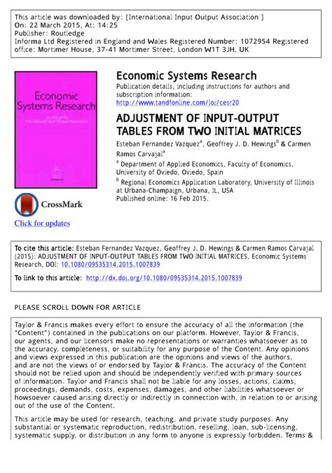 Pdf Adjustment Of Inputoutput Tables From Two Initial Matrices