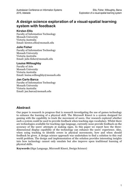 pdf a design science exploration of a visual spatial learning system