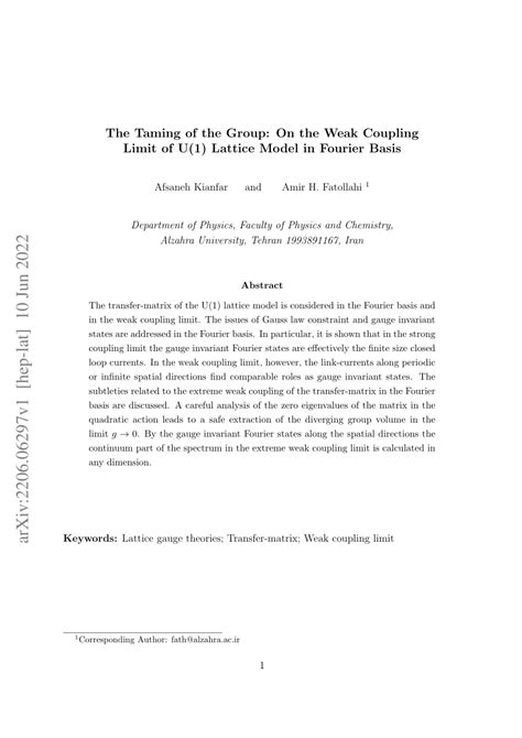 Pdf The Taming Of The Group On The Weak Coupling Limit Of U1
