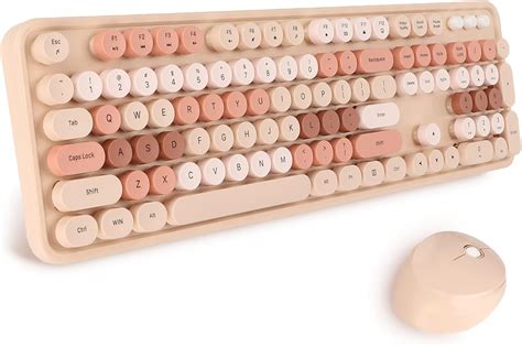 Wireless Keyboard And Mouse Combo GHz Typewriter Keyboard With Removable Round Keycaps Cute