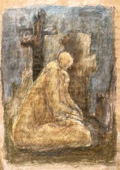 David Euler Prayer Charcoal Gouache And Pastel Drawing 1985 For Sale At Pamono