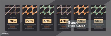 기하학적 패턴의 어두운 수직 홍보 웹 배너 소셜 미디어 모바일 앱 스토리에 대한 현대 판매 및 할인 프로모션 배경 세트 간단한 벡터 편집 가능한 배경 Eps 10 가격에