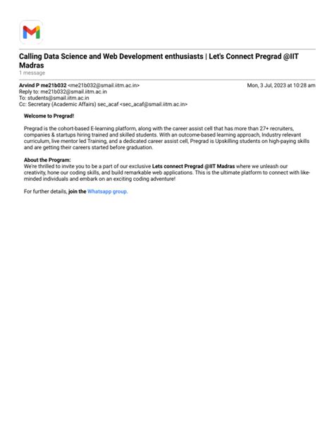 Gmail Calling Data Science And Web Development Enthusiasts Lets