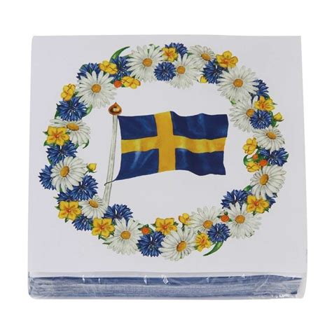 Napkin Swedish Flag And Flowers 33 33 Cm • Nordic Temptations