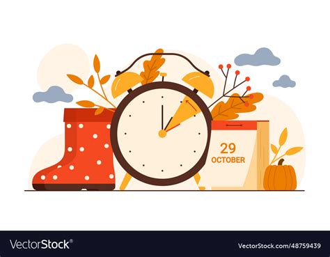 Fall Back Daylight Saving Time Ends Alarm Clock Vector Image