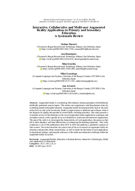 Pdf Interactive Collaborative And Multi User Augmented Reality Applications In Primary And