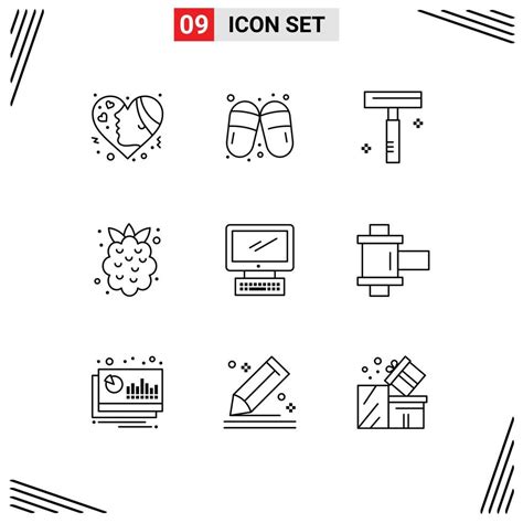 9 User Interface Outline Pack Of Modern Signs And Symbols Of Computer Fruit Slippers Summer