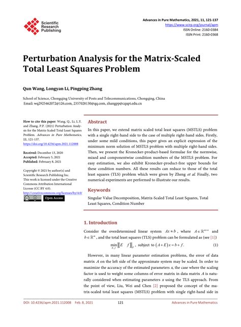 Pdf Perturbation Analysis For The Matrix Scaled Total Least Squares