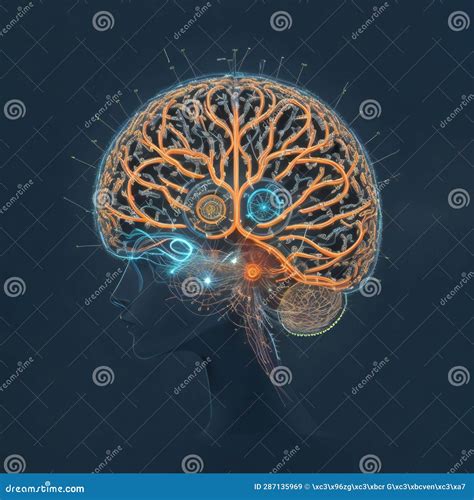 Digital Illustration Of A Female Portrait With Illuminated Brain Neurons And Synapses Stock
