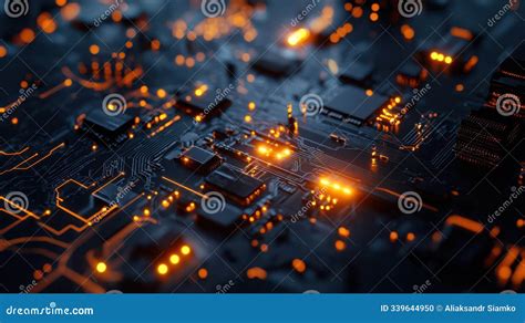 Futuristic Supercomputer With Glowing Circuits And Advanced Processing Power Stock Illustration