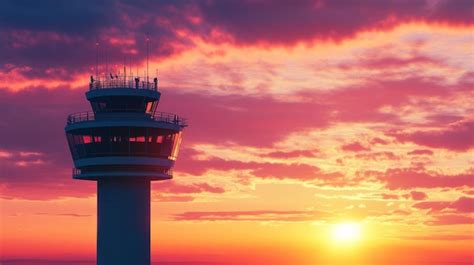Control Tower At Sunset Premium Ai Generated Image