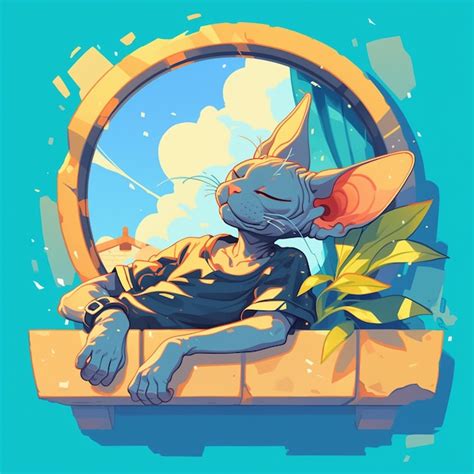 Premium Vector Sphynx Cat Sunbathing On A Window Ledge