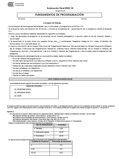 Examen Final Pdf Programación De Computadoras Ingeniería