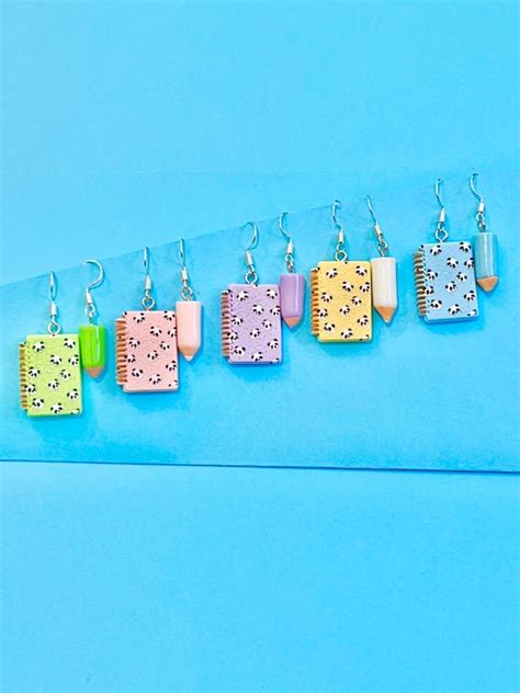 Panda Note Book And Pencil Cute Dangle Earrings Super Cute Etsy