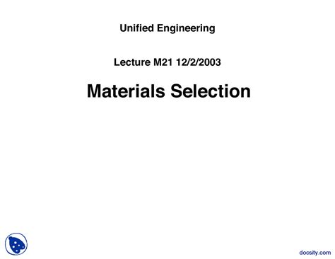 Materials Selection Concepts Of Structure Of Materials Lecture Handout