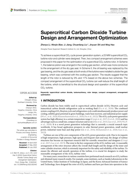 Pdf Supercritical Carbon Dioxide Turbine Design And Arrangement