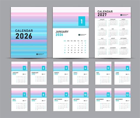 Calendar 2026 Template Set And 2027 Year Pastel Concept Wall Calendar