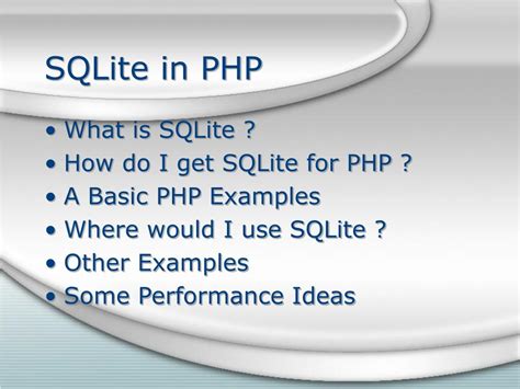 PPT PHP And SQLite PowerPoint Presentation Free Download ID