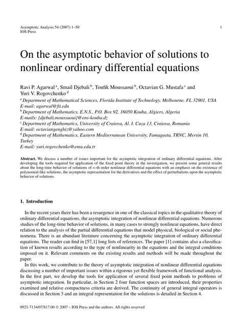 Pdf On The Asymptotic Behavior Of Solutions To Nonlinear Ordinary